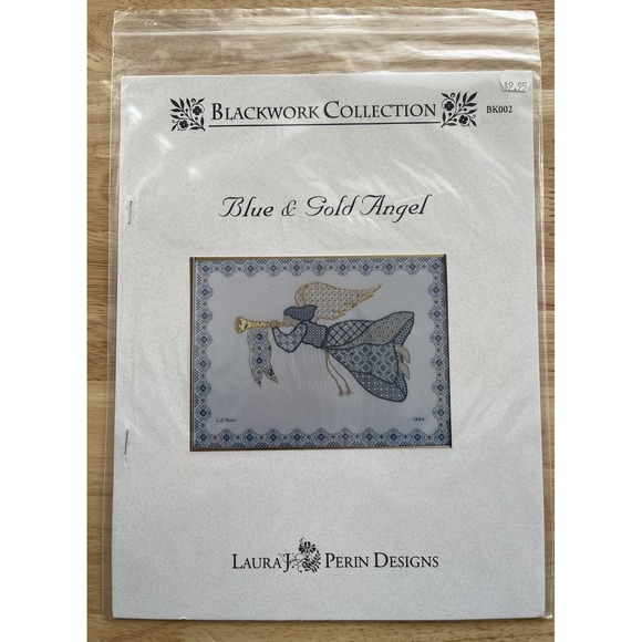 Art | Blackwork Collection Blue Gold Angel Chart Laura J Perin Designs ...